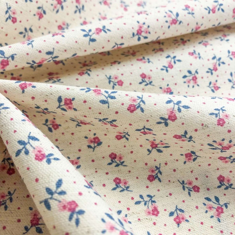 Linho Estampado Premium Flor com Poá 80% Algodão 20% Linho 1,53m ...