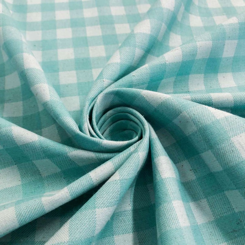 Linho Estampado Premium Xadrez 80% Algodão 20% Linho - Azul turquesa ...