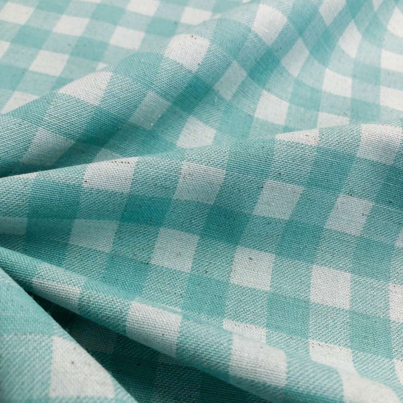 Linho Estampado Premium Xadrez 80% Algodão 20% Linho - Azul turquesa ...